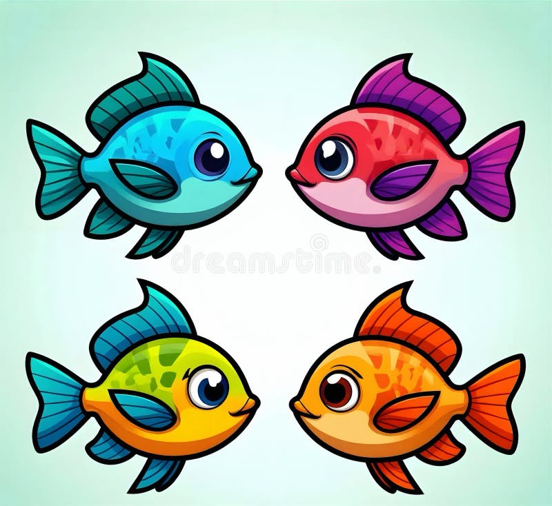Stylized 2D Cartoon Fish Set with Bold Colors Stock Illustration ...