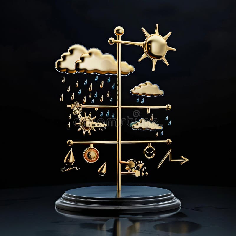 197 Stylized 3D Cartoon Weather Vane with Sun Clouds Rain and Wind ...