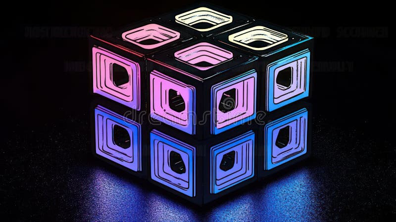 A Stylized 3D Cube with Glowing Edges, Showcasing a Modern Geometric ...