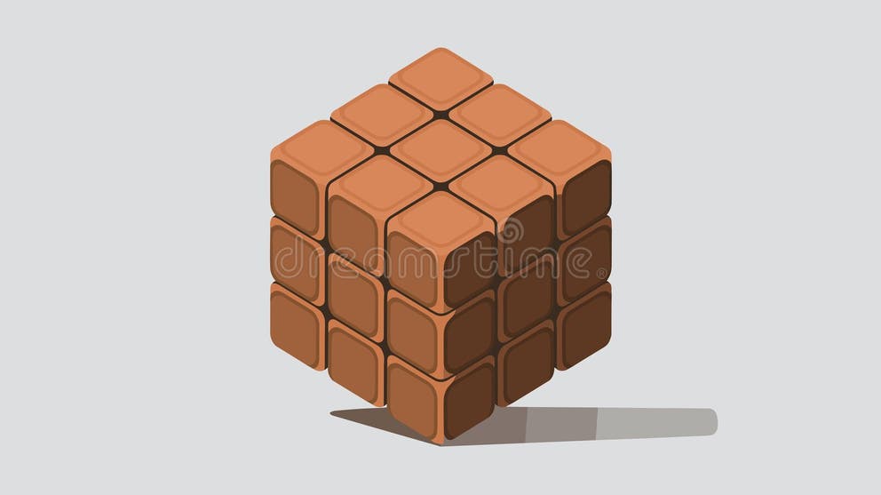 Stylized 3D Cube Made of Brown Blocks with Soft Shadows Stock Vector ...