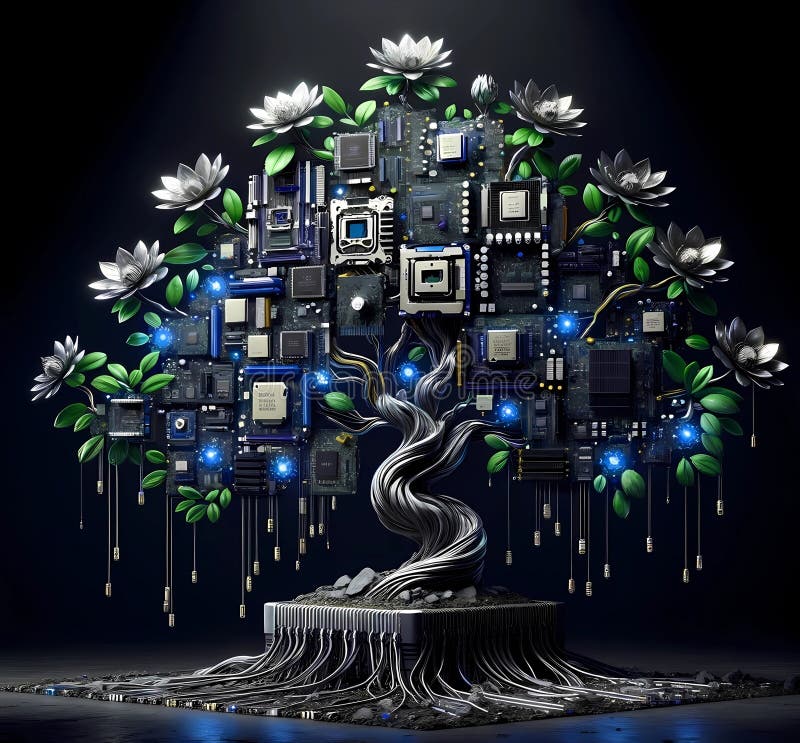 A Stylized 3D Cybernetic Tree - AI Generated Image Stock Illustration ...