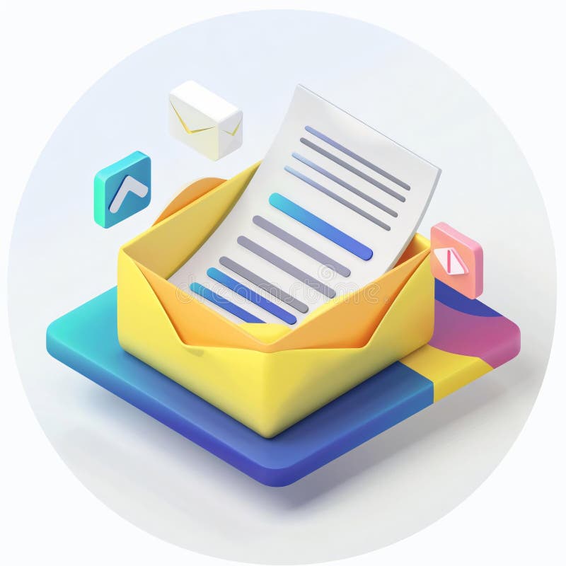 Stylized 3D Envelope Document Inside Set Against White Background ...