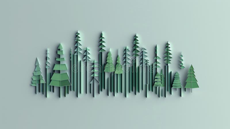 Stylized 3D Forest Scene with Geometric Pine Trees Stock Illustration ...