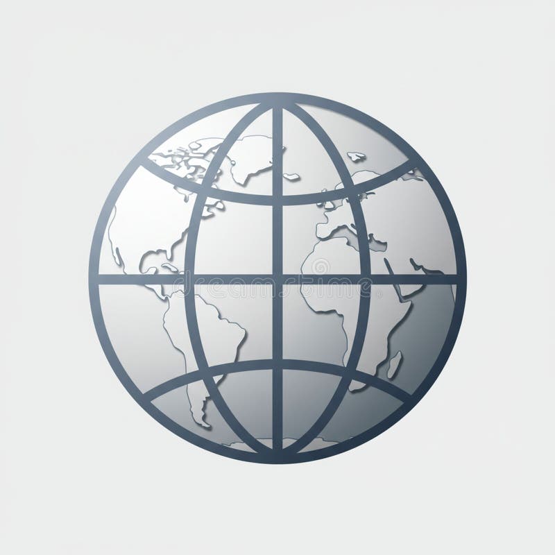 A Stylized 3D Globe Features a Metallic Appearance with Longitude and ...