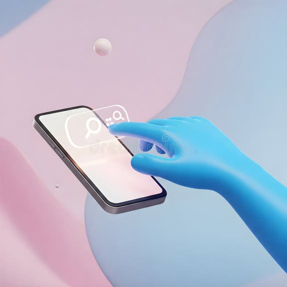 Stylized Hand Tapping Search Icon on Smartphone Screen Stock ...