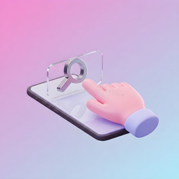 Stylized Hand Tapping Search Icon on Smartphone Screen Stock ...