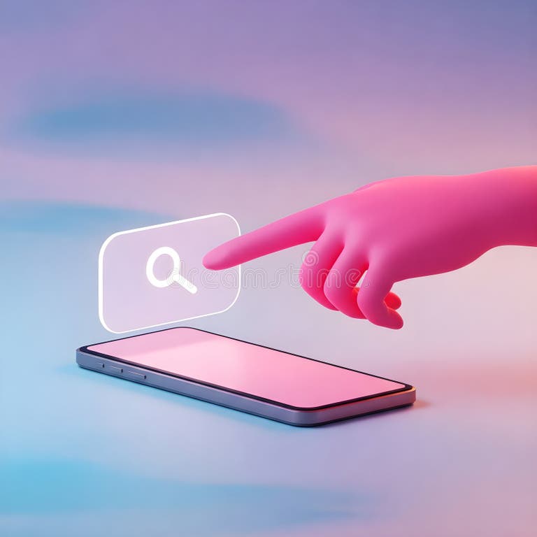 Stylized Hand Tapping Search Icon on Smartphone Screen Stock ...