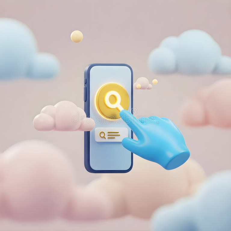 Stylized Hand Tapping Search Icon on Smartphone Screen Stock ...