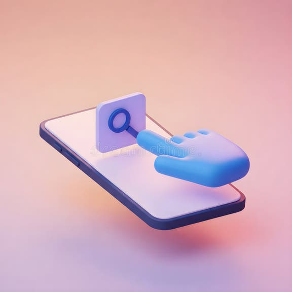 Stylized Hand Tapping Search Icon on Smartphone Screen Stock ...