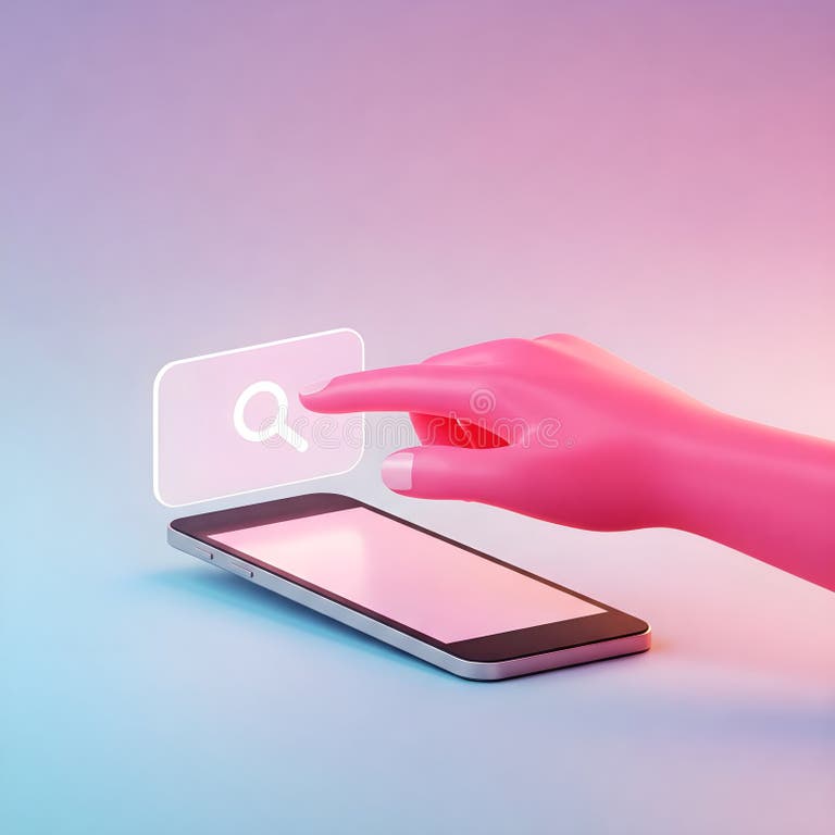 Stylized Hand Tapping Search Icon on Smartphone Screen Stock ...