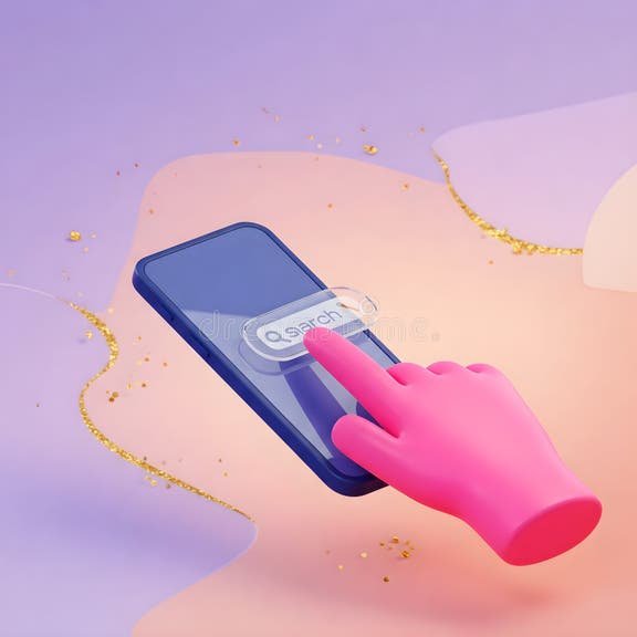 Stylized Hand Tapping Search Icon on Smartphone Screen Stock ...