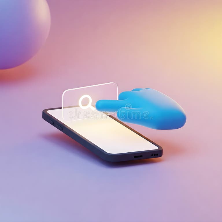 Stylized Hand Tapping Search Icon on Smartphone Screen Stock ...