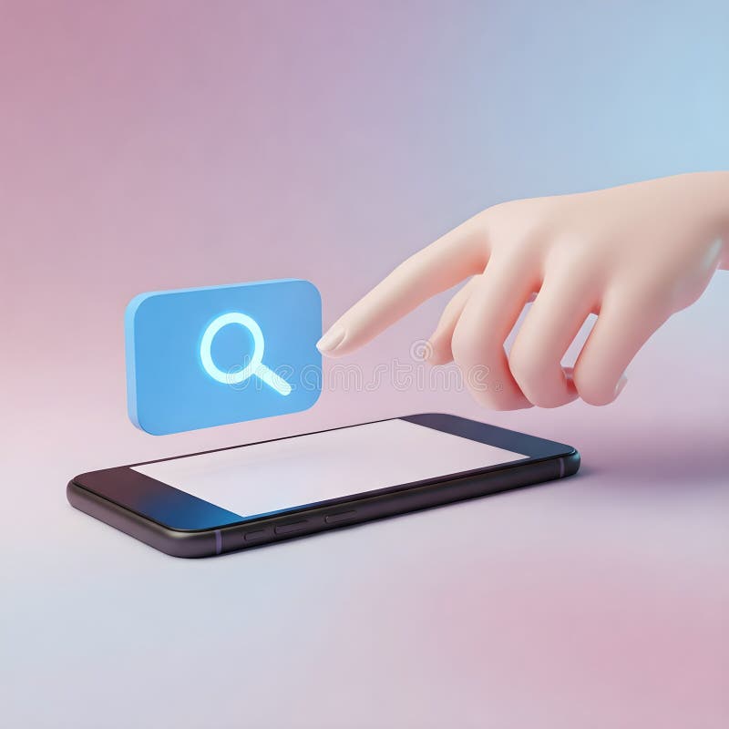 Stylized Hand Tapping Search Icon on Smartphone Screen Stock ...
