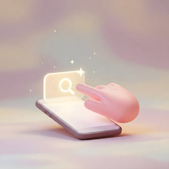 Stylized Hand Tapping Search Icon on Smartphone Screen Stock ...