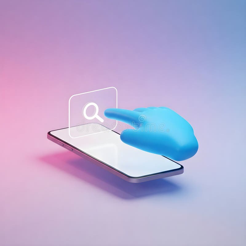 Stylized Hand Tapping Search Icon on Smartphone Screen Stock ...