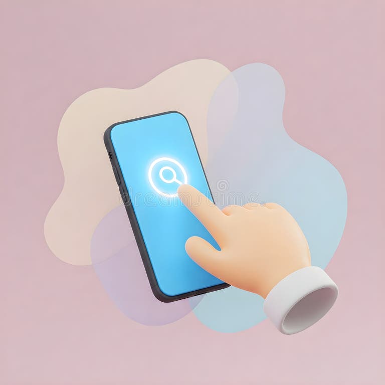 Stylized Hand Tapping Search Icon on Smartphone Screen Stock ...