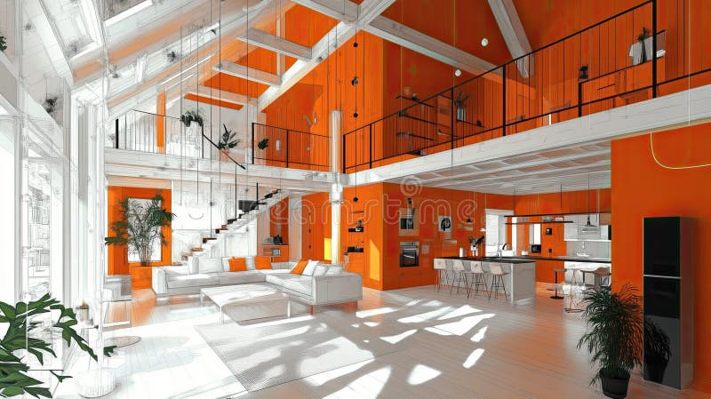 Stylized 3D Home Design with Architectural Drawings Stock Illustration ...