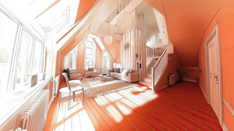 Stylized 3D Home Design with Architectural Drawings Stock Illustration ...