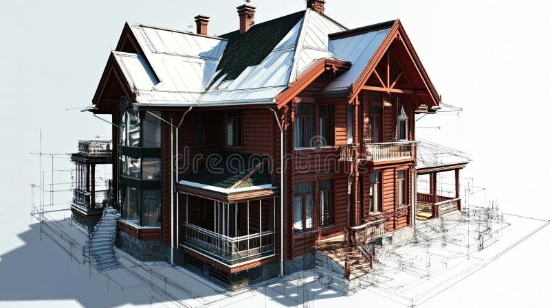Stylized 3D Home Design with Architectural Drawings Stock Illustration ...