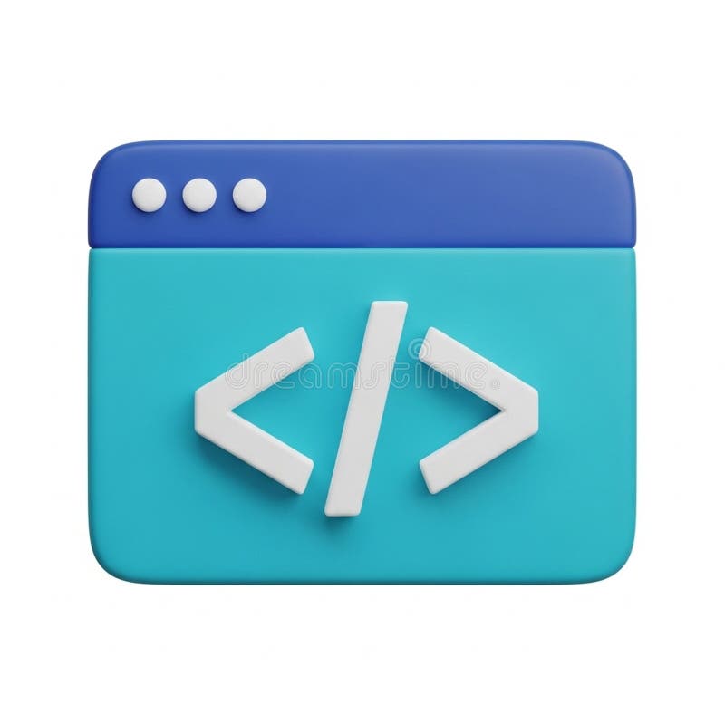 3D Icon of a Computer Window Displaying Code Brackets, Representing ...