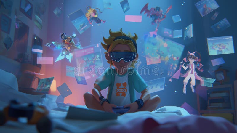 Kid Immersed in Augmented Reality Gaming Generative AI Stock ...