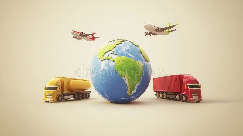 3D Globe with Global Transportation and Logistics Elements Stock ...