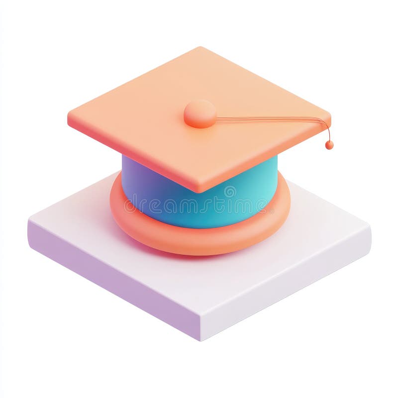 Pastel Graduation Cap 3D Render: Achievement and Education Symbol Stock ...