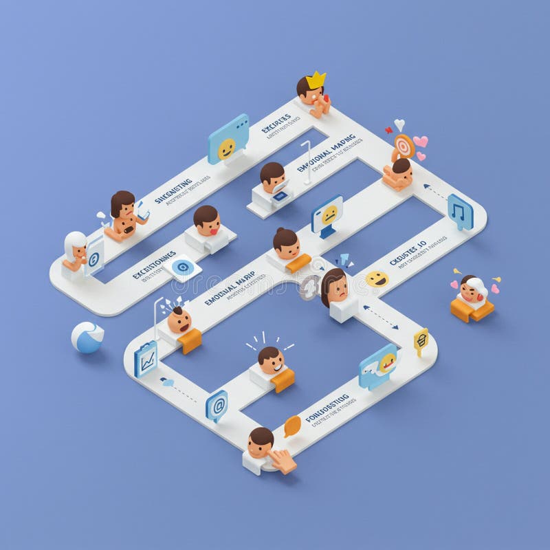 Stylized 3D Isometric Flowchart Featuring Cartoon Figures Illustrating ...