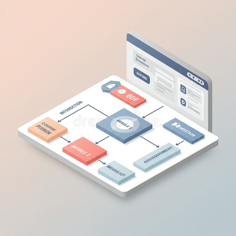 Stylized 3D Isometric Flowchart Featuring Interconnected Modules ...