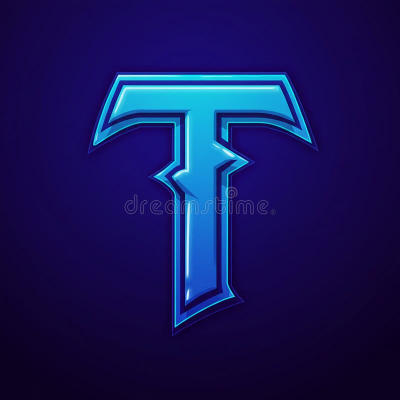 A Stylized, 3D Letter "T" Rendered in Bright, Glowing Blue with Neon ...