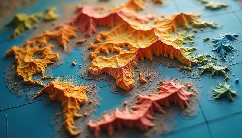 Stylized 3D Map of Earth with Continents Shown in Vibrant Colors ...