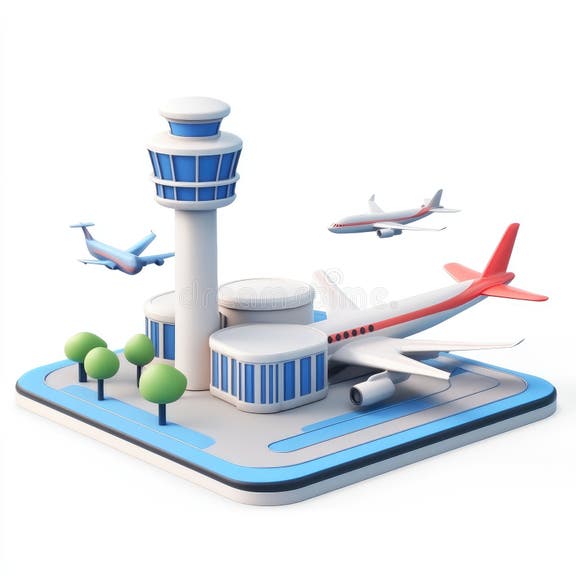 Miniature Airport with Airplanes and Control Tower: 3D Render Stock ...