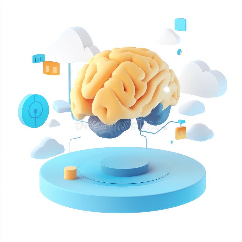 3D Render of Human Brain Connected To Cloud Computing Stock Illustration - Illustration of icon ...