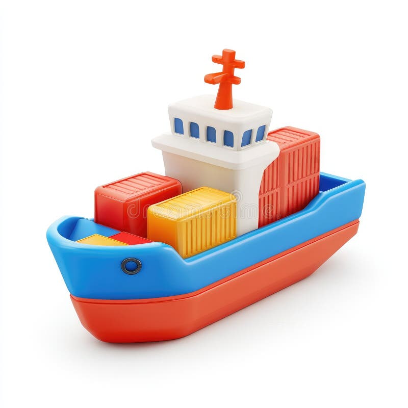 Colorful Toy Cargo Ship with Containers, Ready for Adventure Stock ...