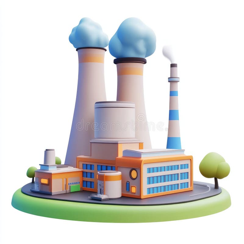 Cartoon Industrial Plant: a Fun 3D Rendering Stock Illustration ...