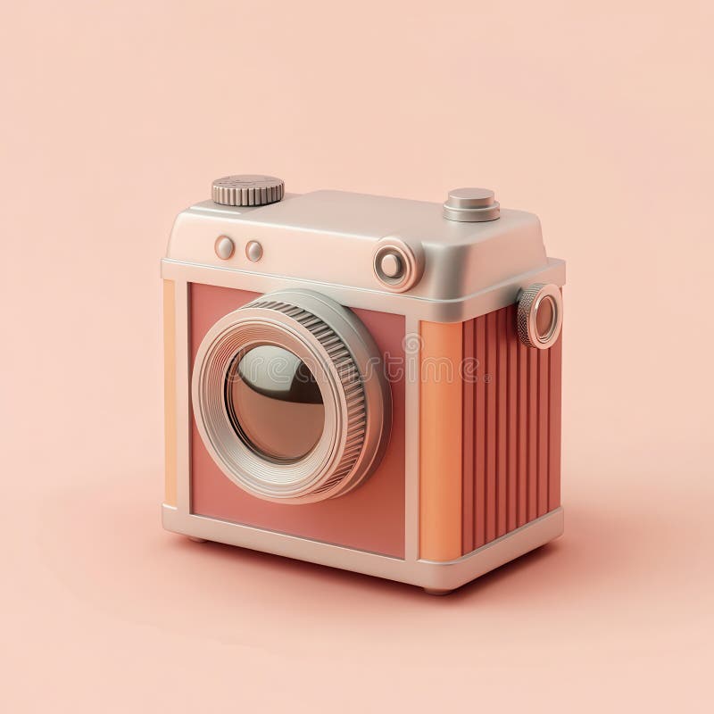 A Stylized 3D Model of a Vintage Camera on a Soft Pink Background Stock ...