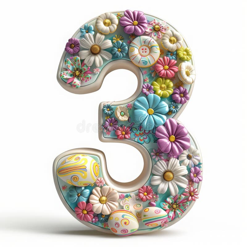 Stylized 3D Number 3 Decorated with a Colorful Array of Easter Eggs and ...
