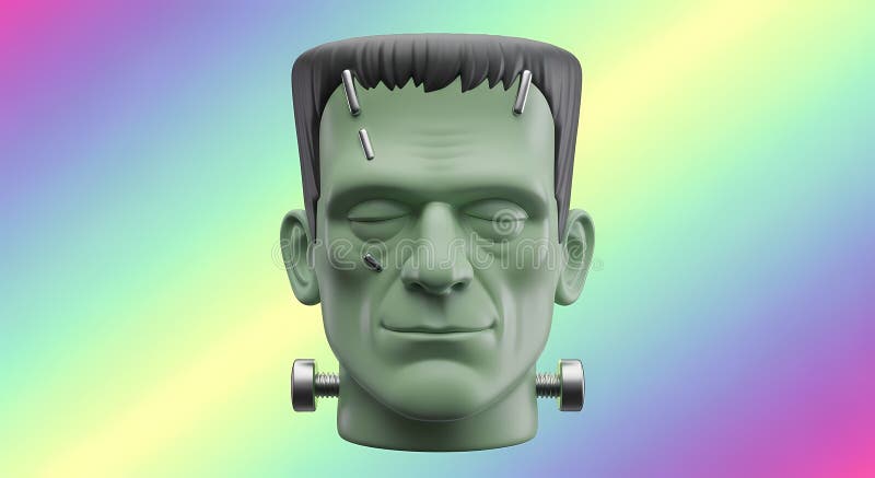 A Stylized 3D Render of a Classic Monster S Head Against a Soft Rainbow ...