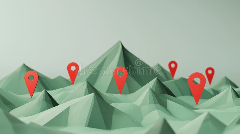 Isometric Location Map Mountains GPS Pins Travel Route Stock ...