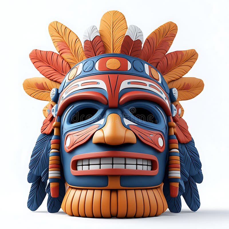 Stylized 3D Render of a Native American Mask with Vibrant Feathers ...