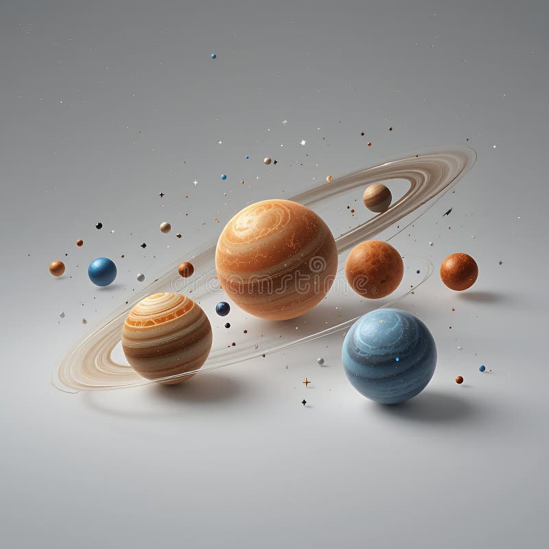 Stylized 3D Render of a Planetary System: Orange and Blue Planets ...