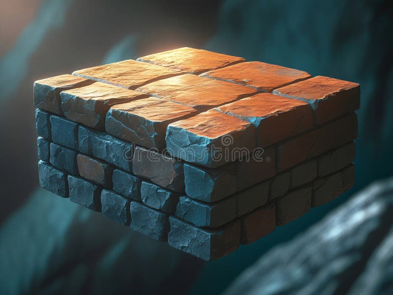 Stylized 3D Render of a Stone Brick Cube Block Stock Illustration ...