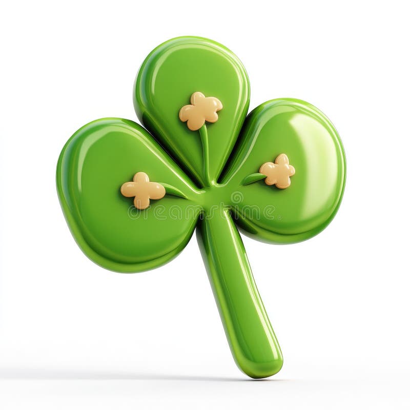 Shiny Green Clover Leaf with Flowers 3D Render Stock Illustration ...
