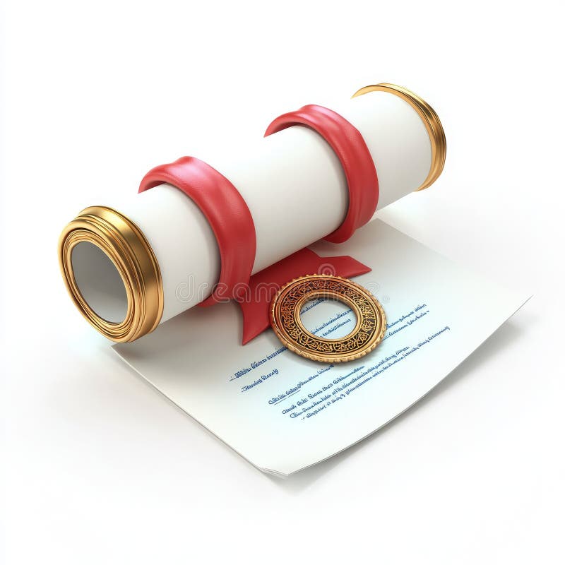 Rolled Diploma with Gold Seal and Red Ribbon: Graduation Certificate ...
