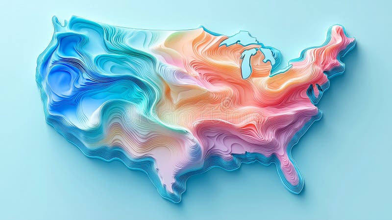 Stylized 3d-rendered Map of America with Layered Topographic Design ...