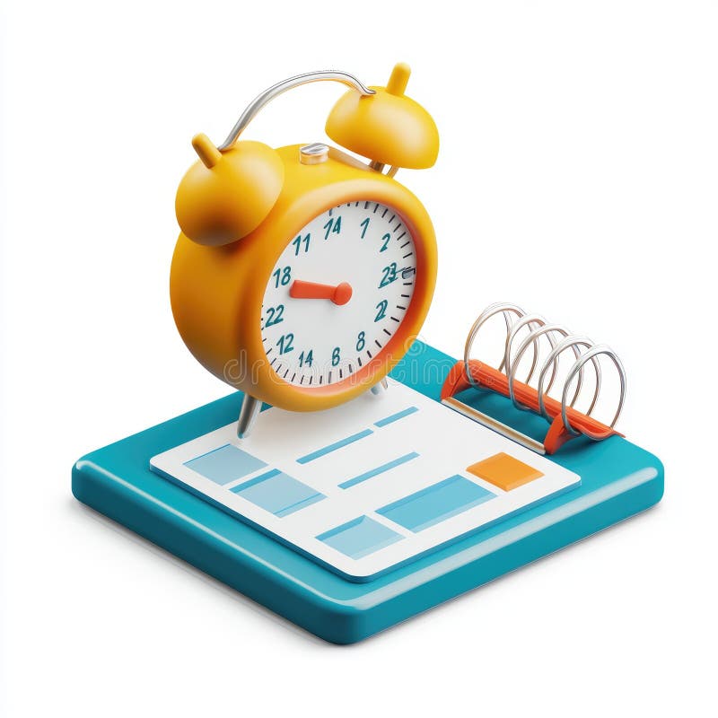 Yellow Alarm Clock on a Clipboard with Schedule Stock Illustration ...