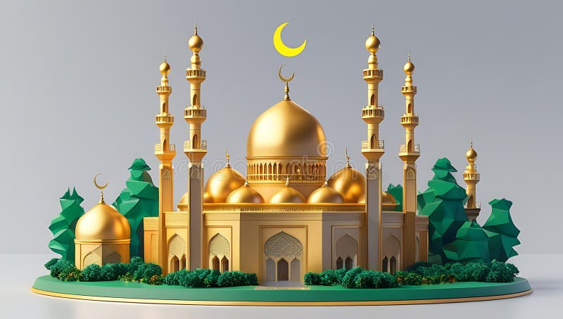 Golden Mosque Architectural Design with Crescent Moon Stock Image ...