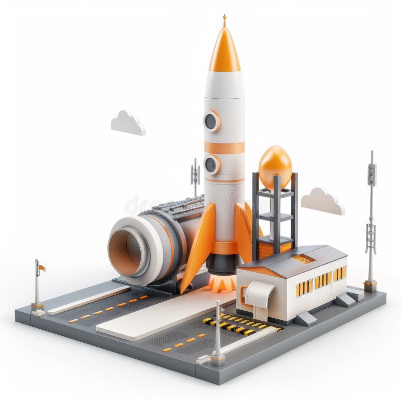 Isometric Rocket Launchpad: 3D Render of Spacecraft Ready for Takeoff ...