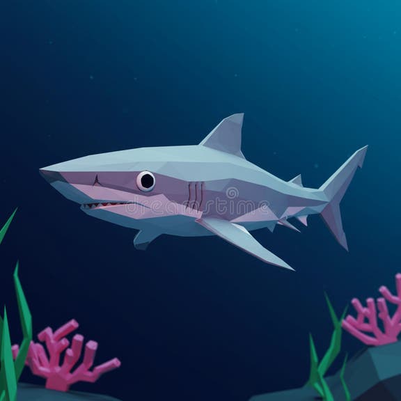 A Stylized 3D Rendering of a Shark with a Polygonal Design, Swimming in ...