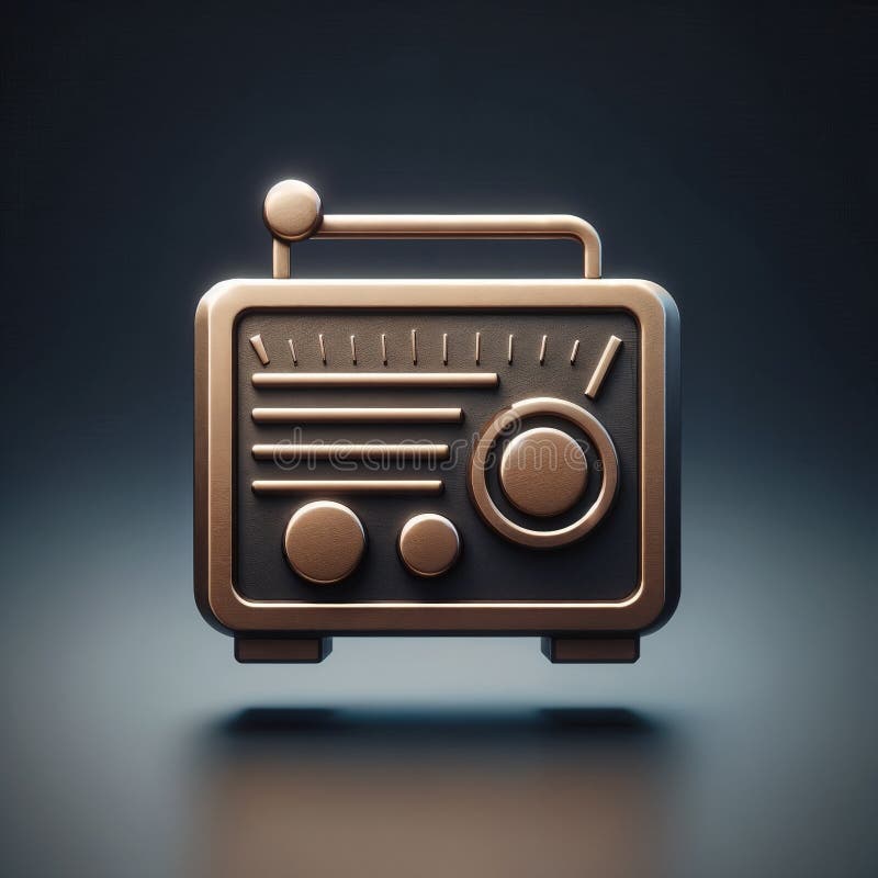 Metallic 3D Icon of Vintage Radio with Bronze Like Finish Stock Illustration - Illustration of ...